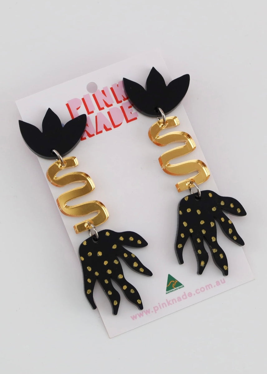 Fleur Dangles - Blk/Gold – Finki Handmade